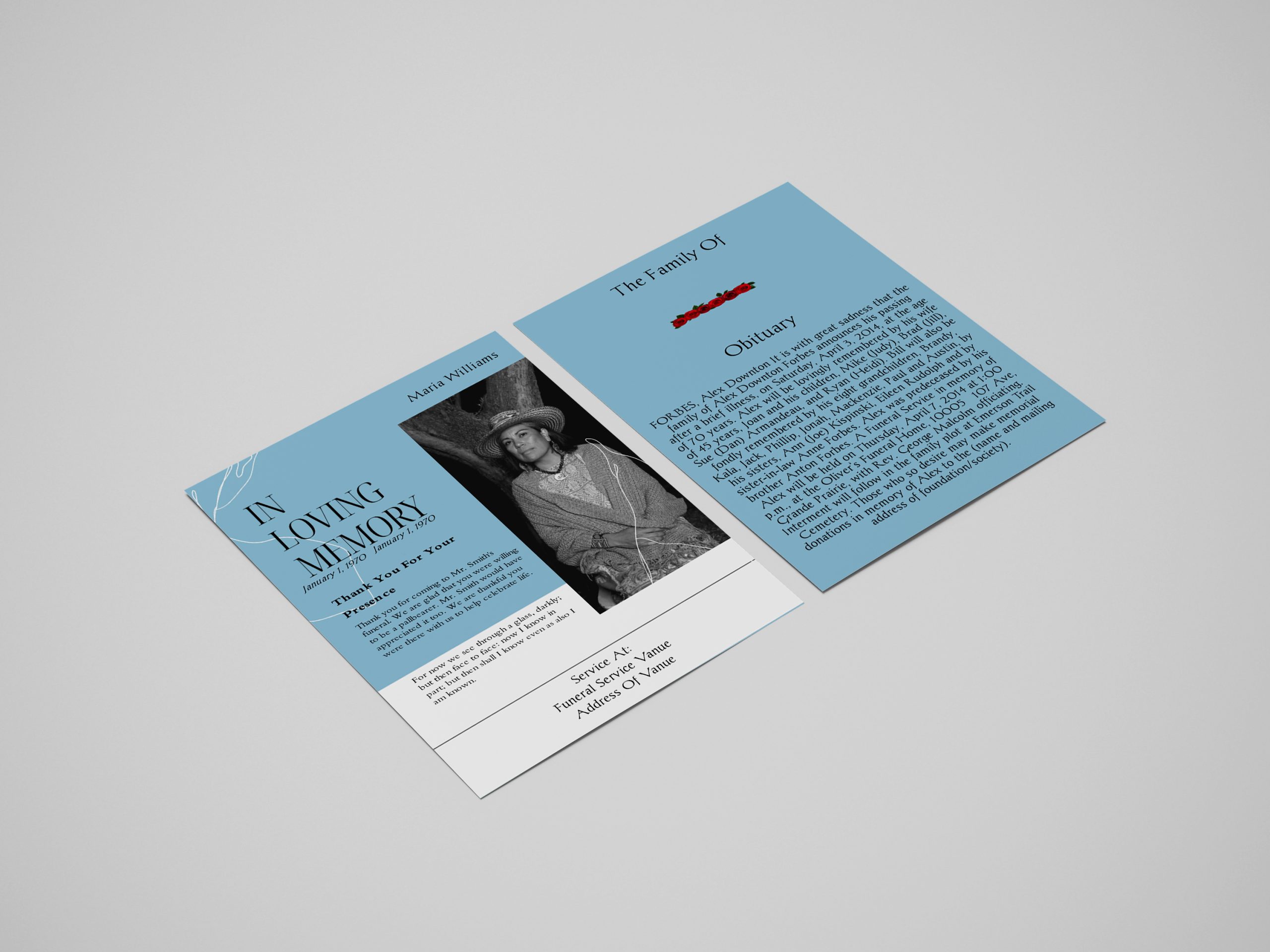 Blue Classy Magazine Style Funeral Flyer Template | Funeral Flyer ...