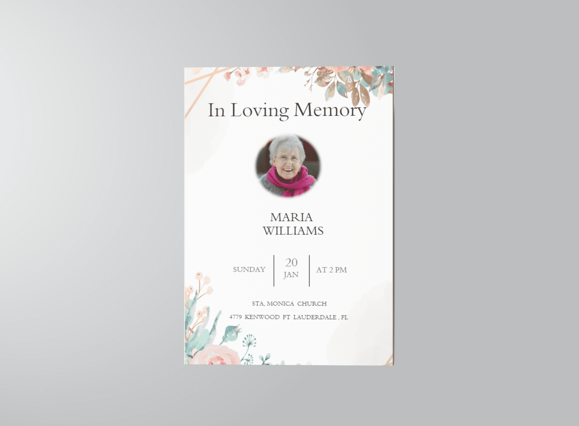 Creative Watercolor Floral Funeral Program Template