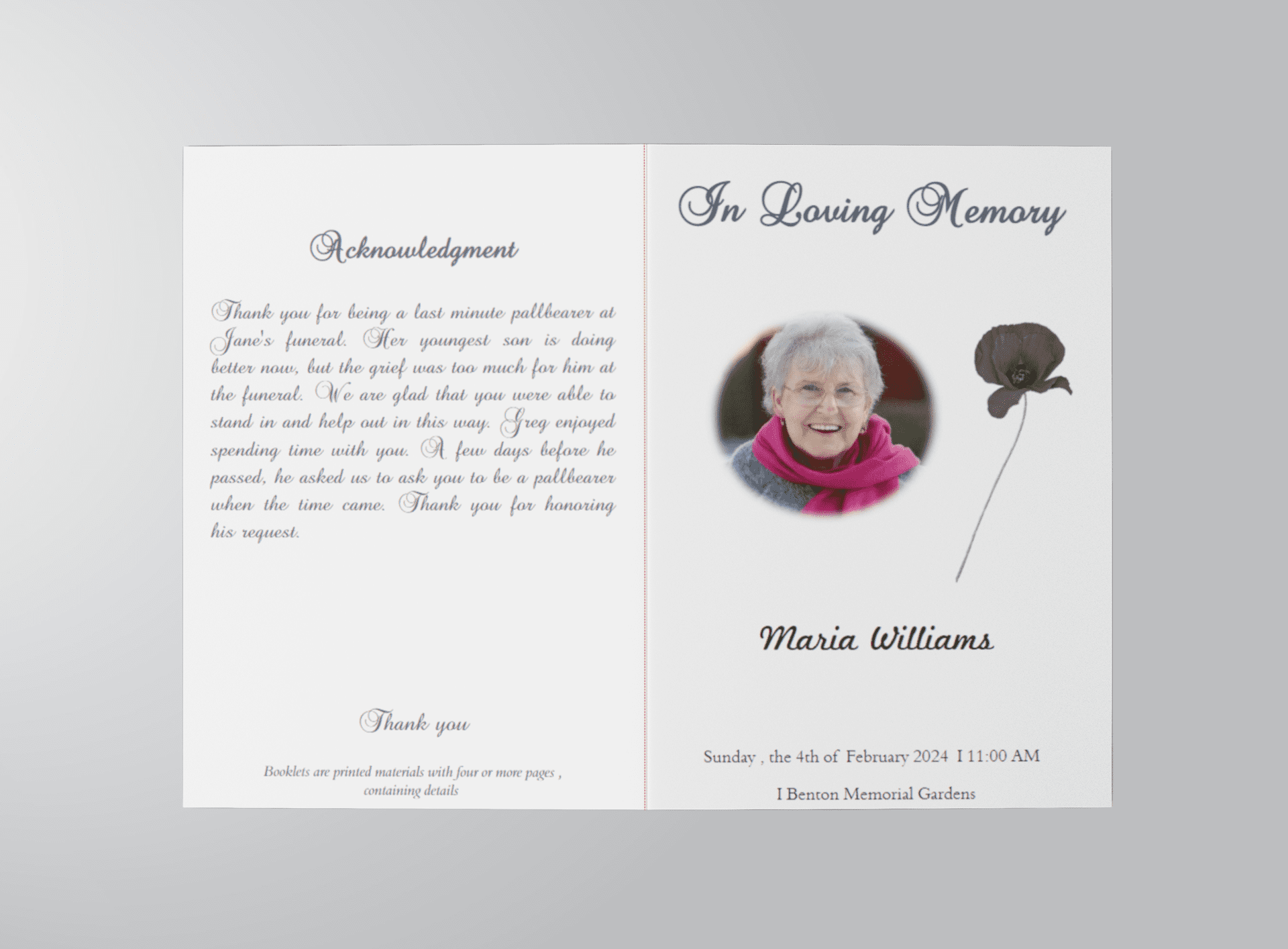 Gray Elegant Oval Frame Funeral Program Template