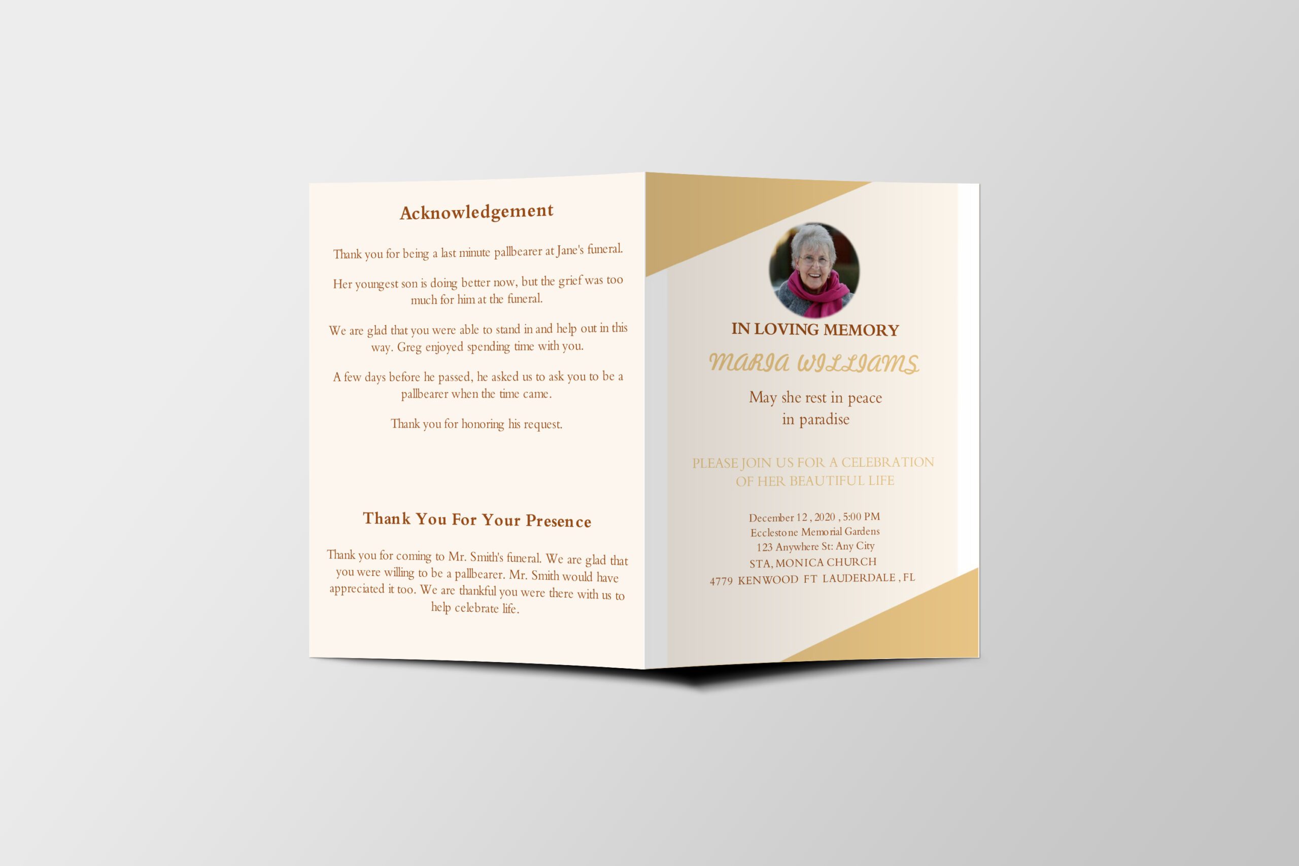 Monochromatic Beige Death Announcement Half Page Funeral Program Template