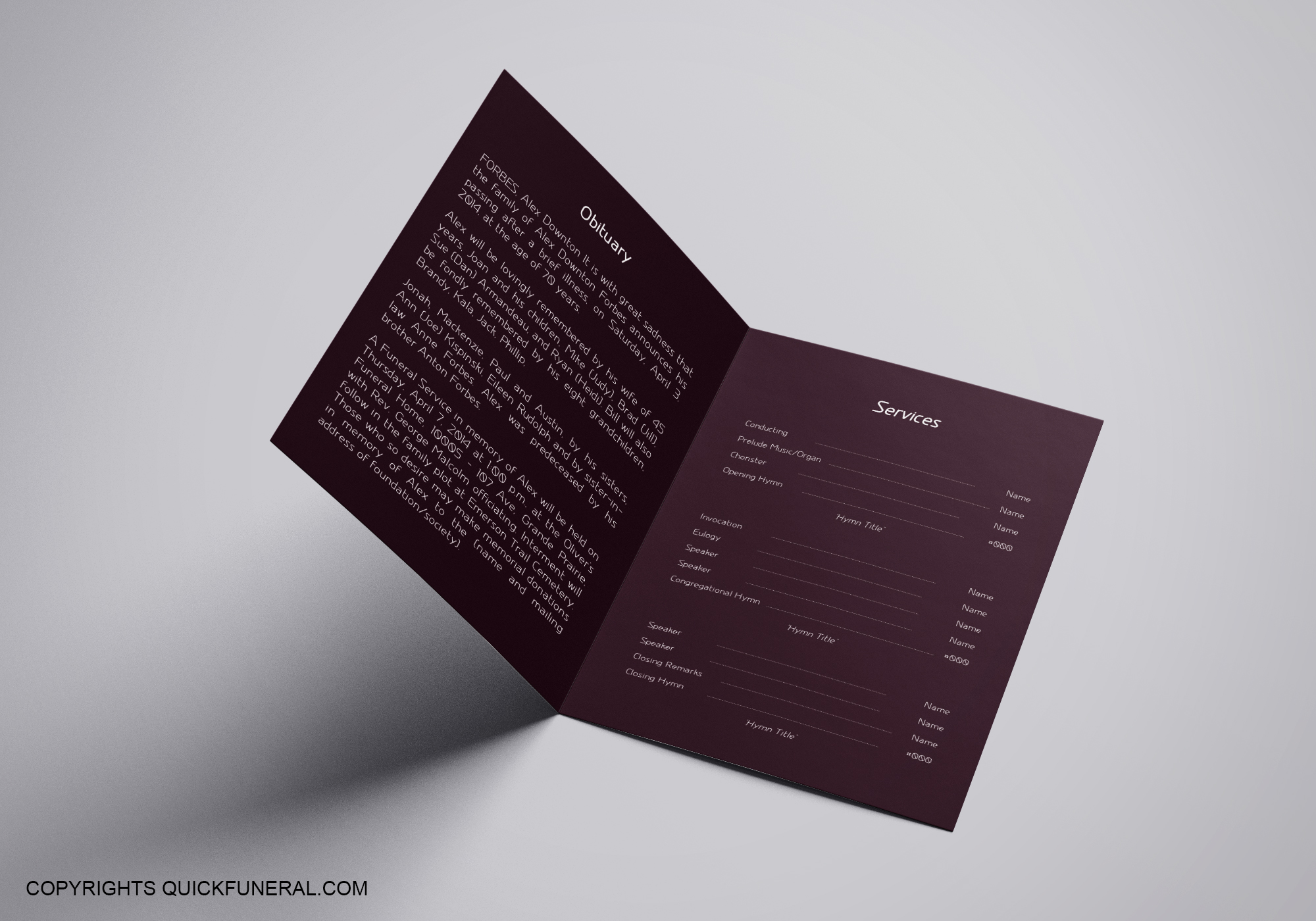 Non-Religious Funeral Program Template - Funeral Pamphlet Site