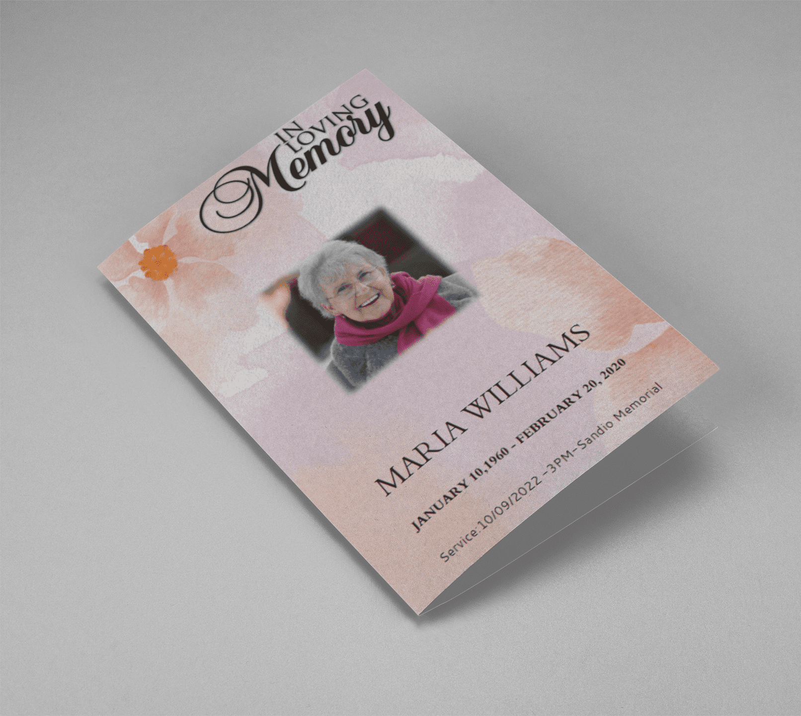 Pink and Orange Watercolour Funeral Program Template
