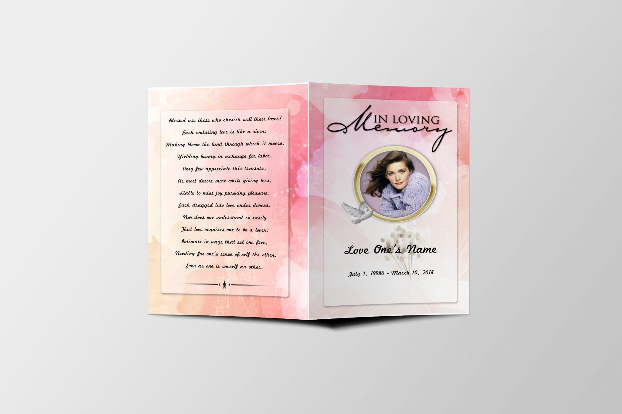 Pink Diamond Funeral Program Word Template - Funeral Pamphlet Site