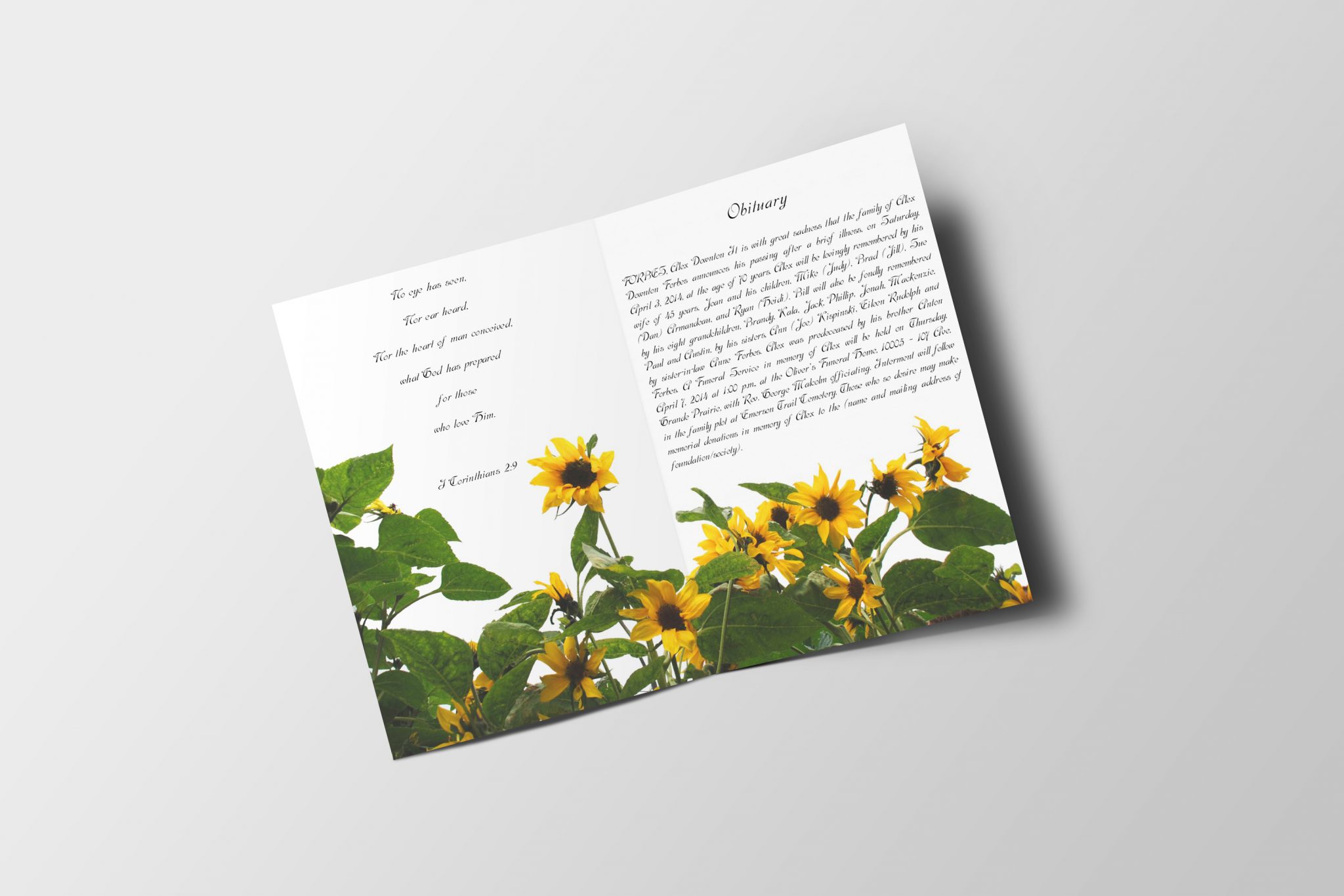 Sunflower Funeral Program Template | Funeral Program Template
