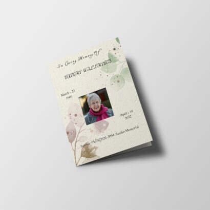 Beige Watercolour Flower Death Announcement Half Page Funeral Program ...