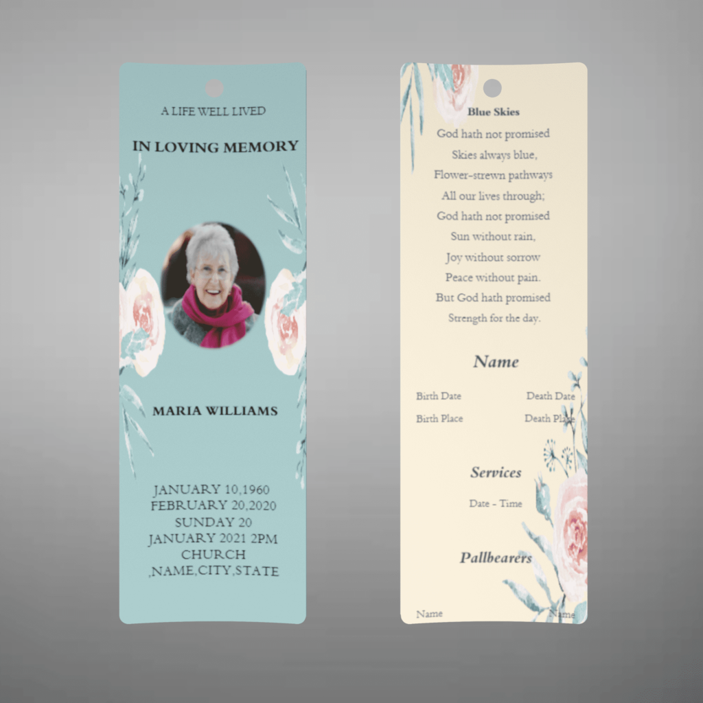 Purple Irises Funeral Bookmark Template - Funeral Pamphlet Site