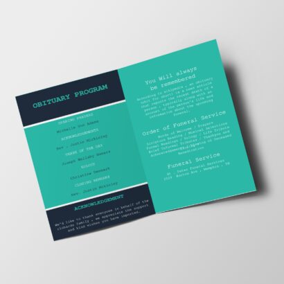 Blue and Green Bordered Photo Funeral Program Template