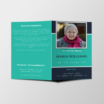 Blue and Green Bordered Photo Funeral Program Template