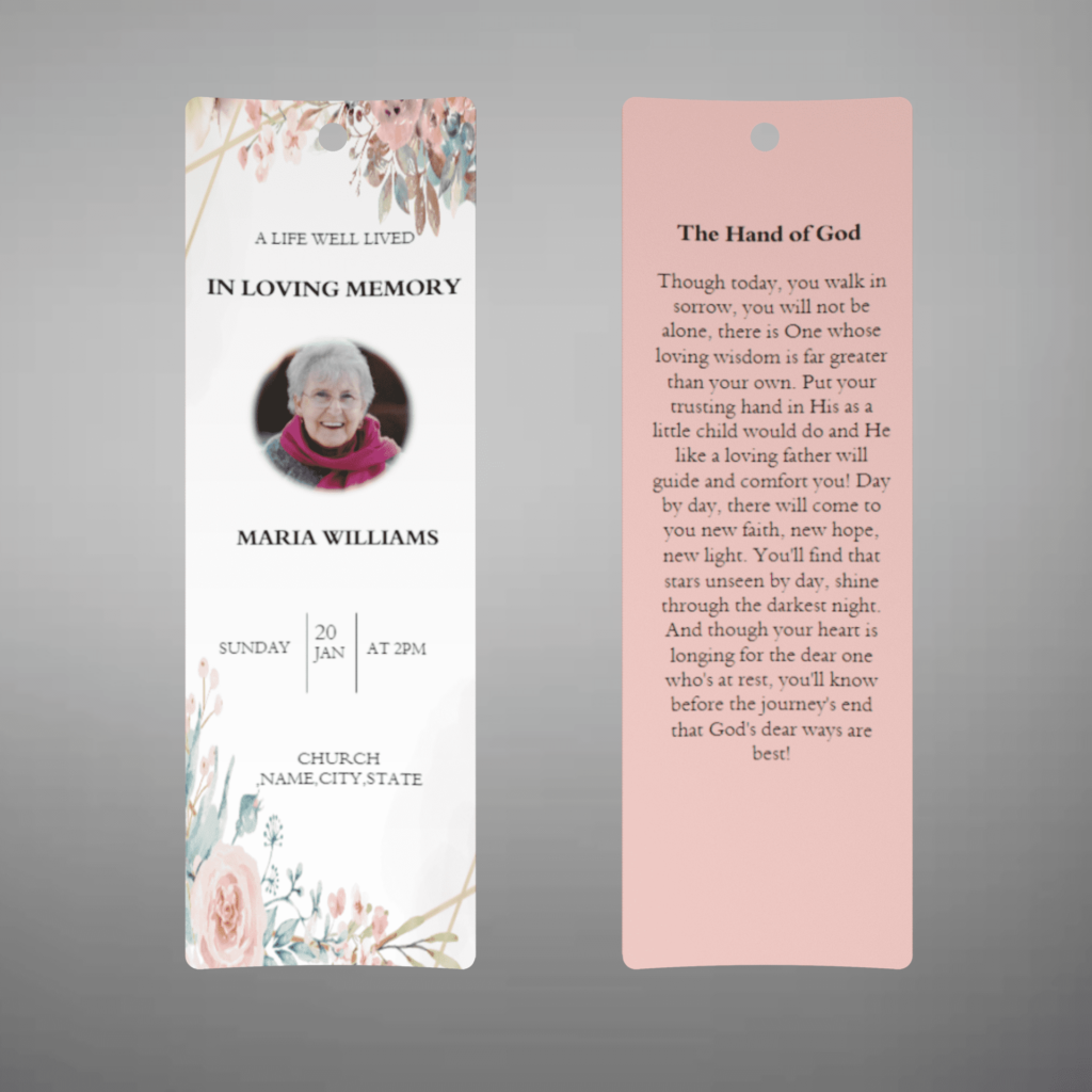Creative Watercolor Floral Funeral Bookmark Template