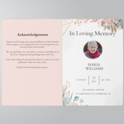 Creative Watercolor Floral Funeral Program Template Archives - Funeral ...