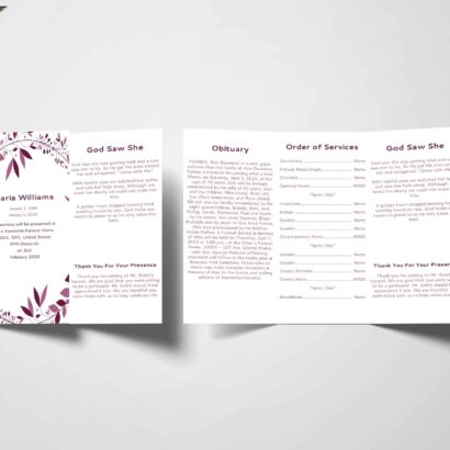 Maroon Wreath Memorial Service Trifold Funeral Program Template