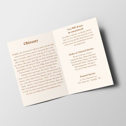 Monochromatic Beige Death Announcement Half Page Funeral Program ...
