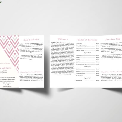 Pink Pattern Trifold Funeral Program Template