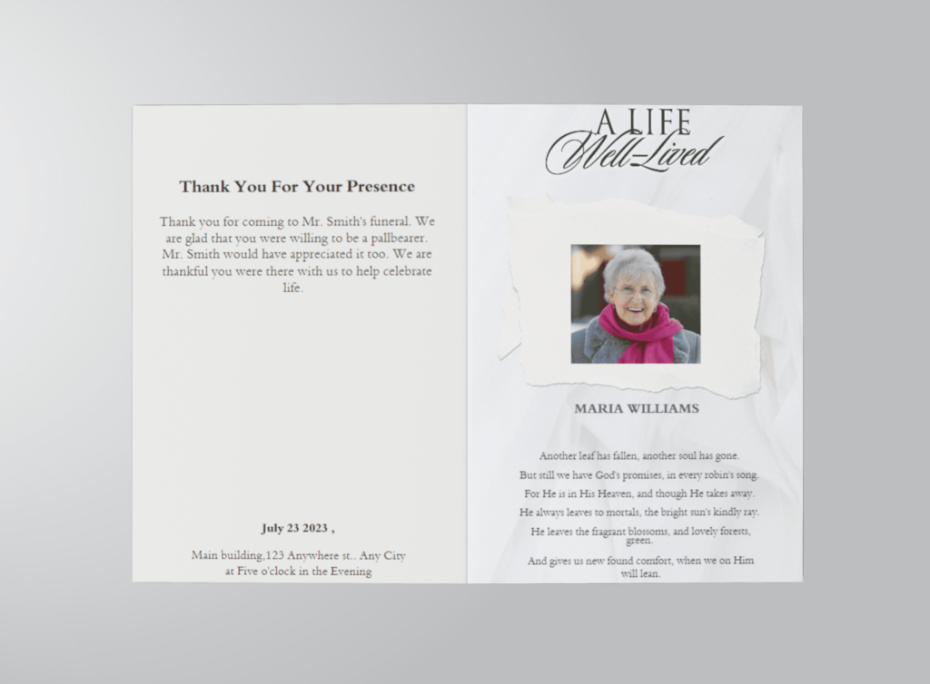 White Classic Funeral Program Template