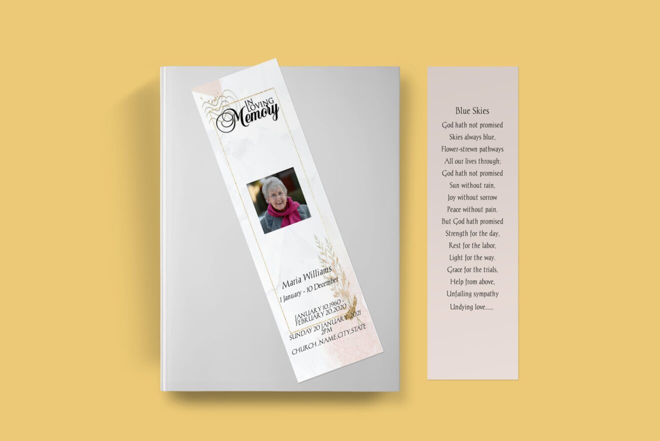 Golden Floral Funeral Bookmark Template - Funeral Pamphlet Site