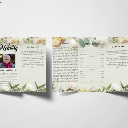 Fresh Flower Pattern Trifold Funeral Program Template - Funeral ...