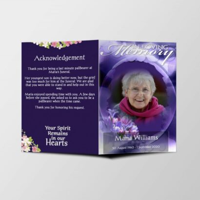 Purple Bloom Funeral Program Template - Funeral Pamphlet Site
